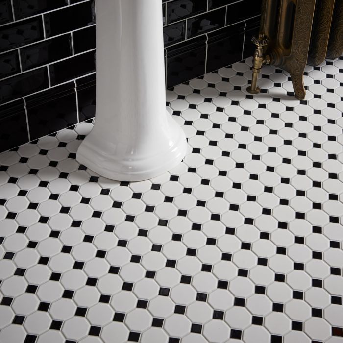 Mosaic Tiles | Octagon and Dot Mosaic Tile | Octagon Tiles | Black and ...