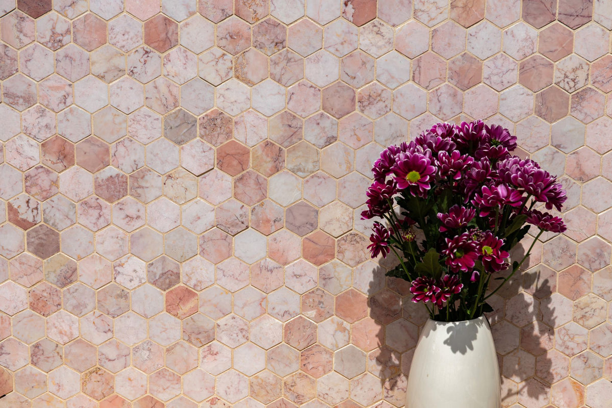 Elounda Pink Marble Hexagon Mosaic | Pink Marble | Hexagon Tiles – The ...