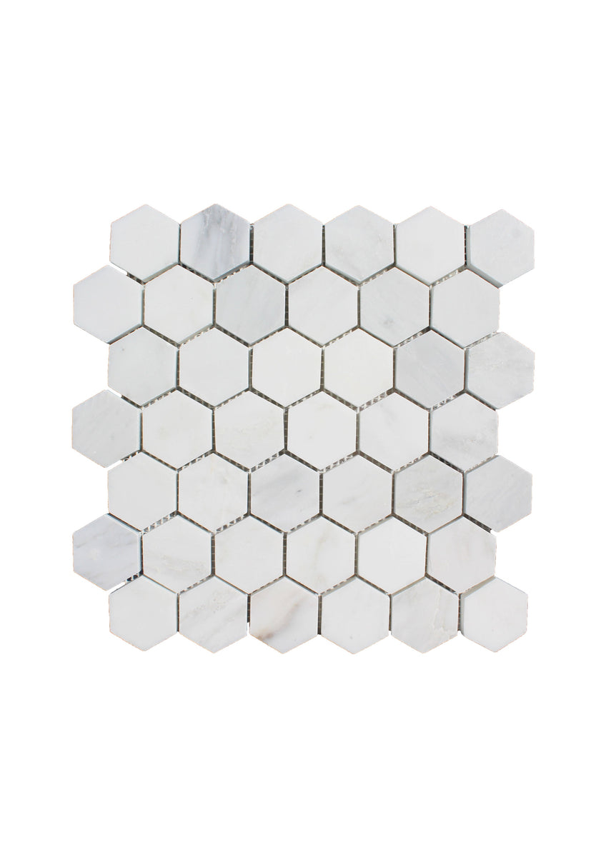 Little Tile Company | Plaka White Marble Hexagon Mosaic | Marble Tiles ...